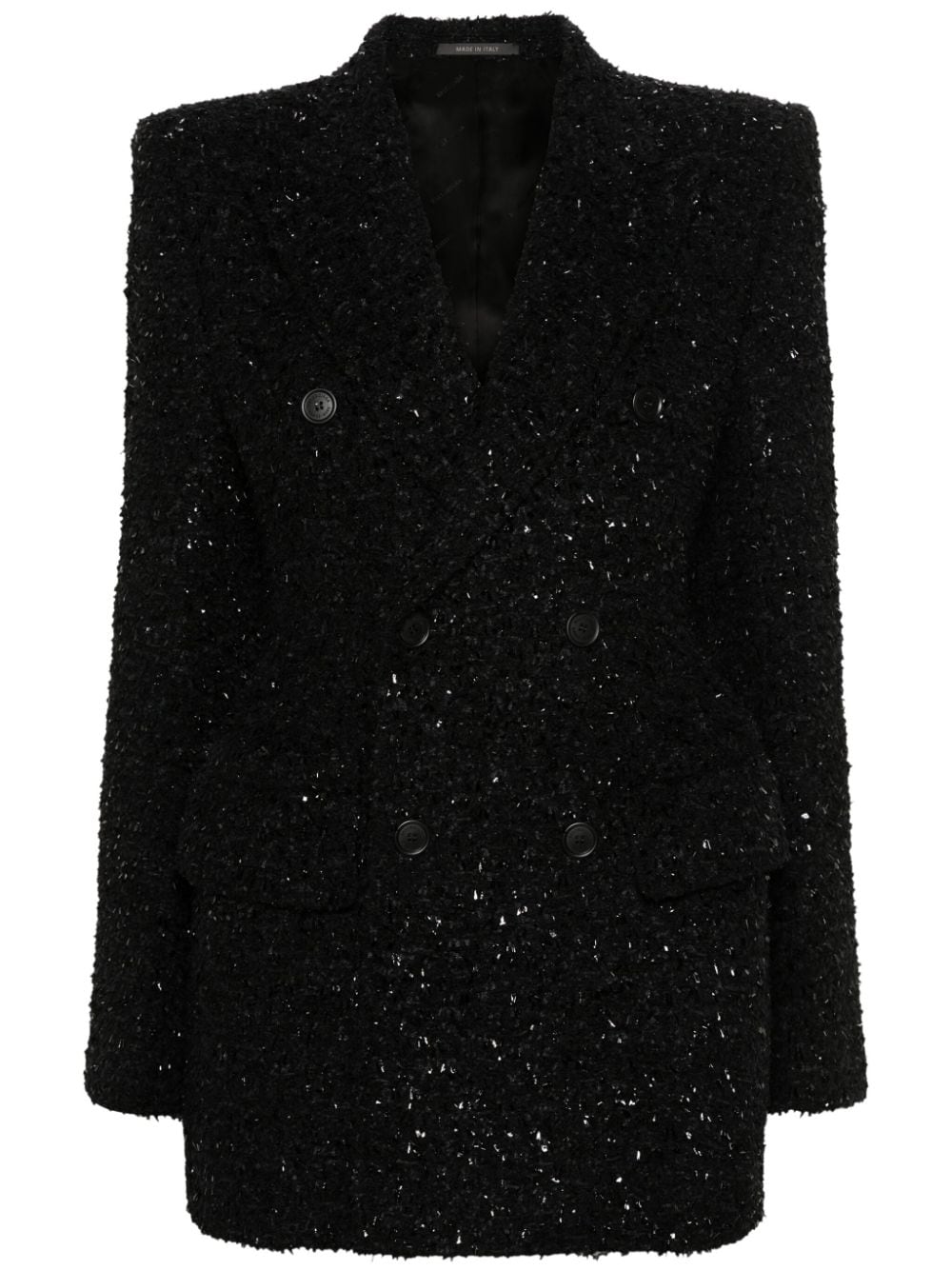 Balenciaga Women's Hourglass Tweed-Texture Padded-Shoulder Wool-Blend