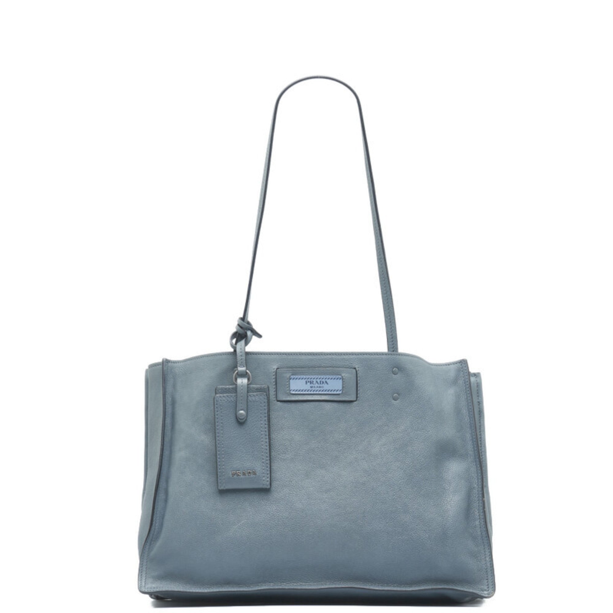 Prada Blue Light Blue Gray Leather Shoulder Bag Tote Bag (Pre-Owned)