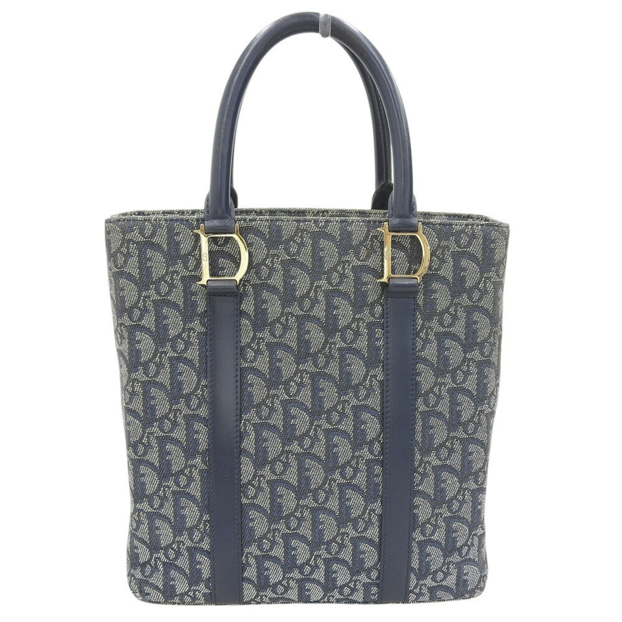 Christian Dior Trotter Navy Trotter Leather Canvas Handbag Tote Bag (P