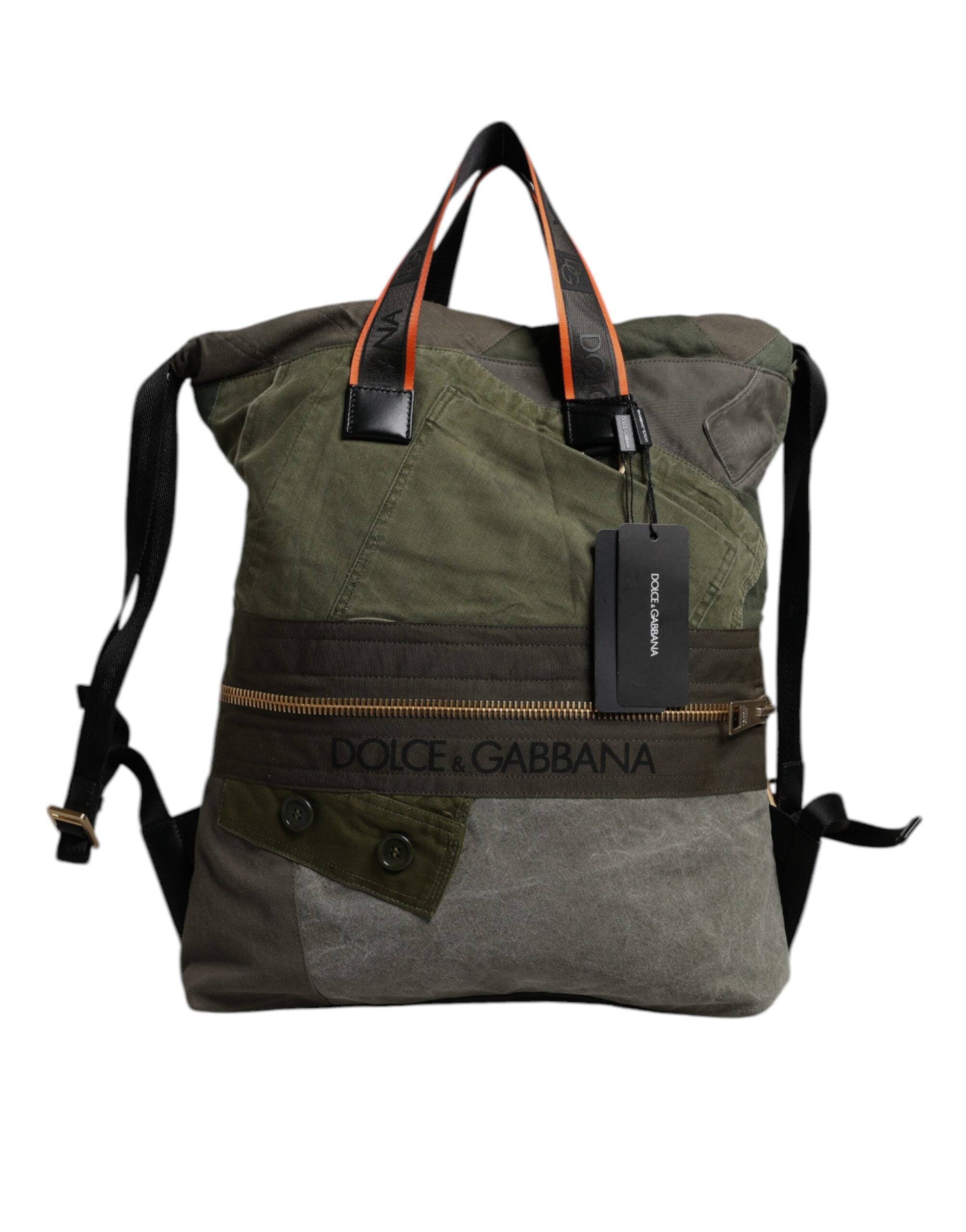 Dolce & Gabbana Military Green Patchwork Rucksack Backpack Men's Bag