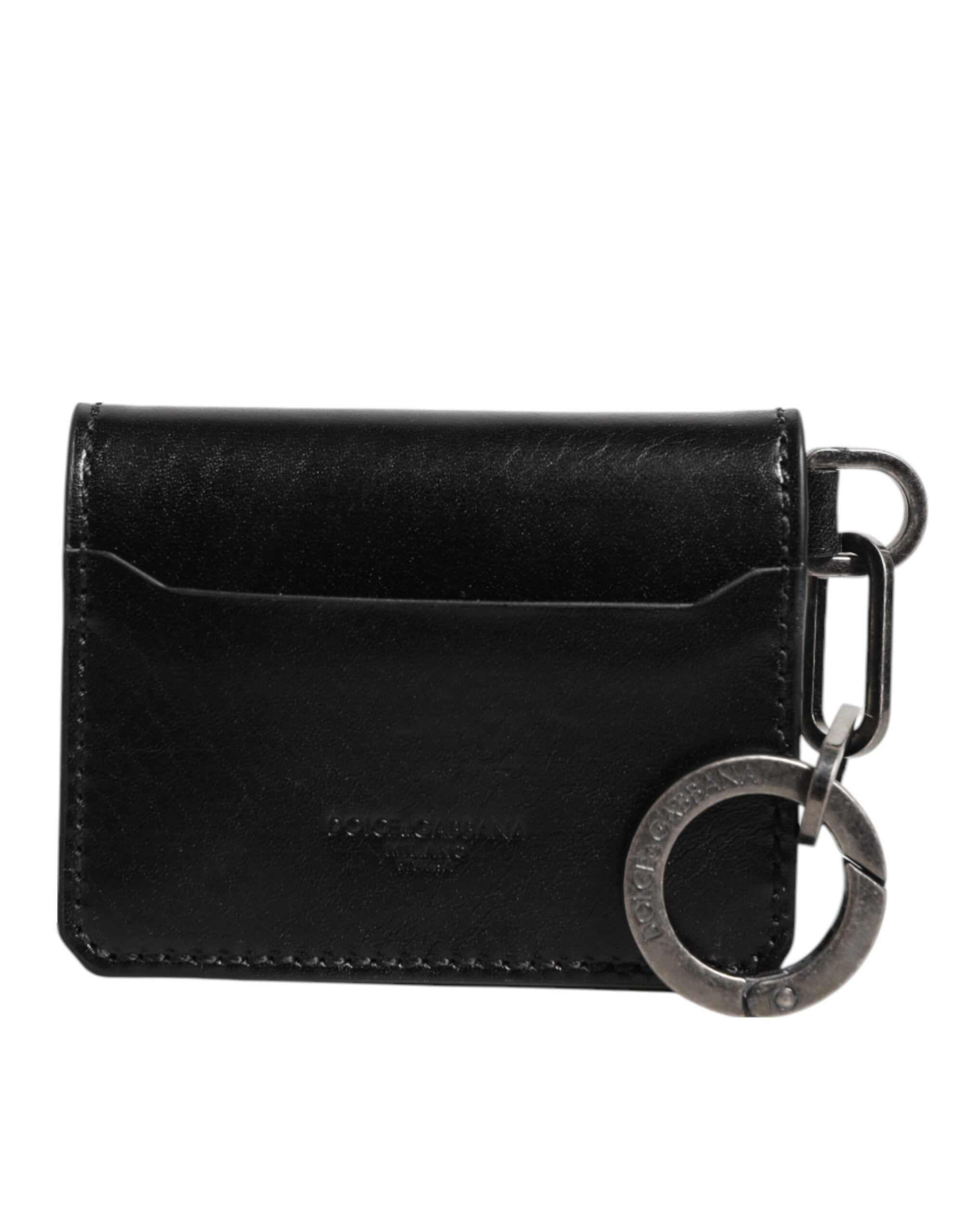 Dolce & Gabbana Men's Black Leather Logo Embossed Key Chain Card Holde