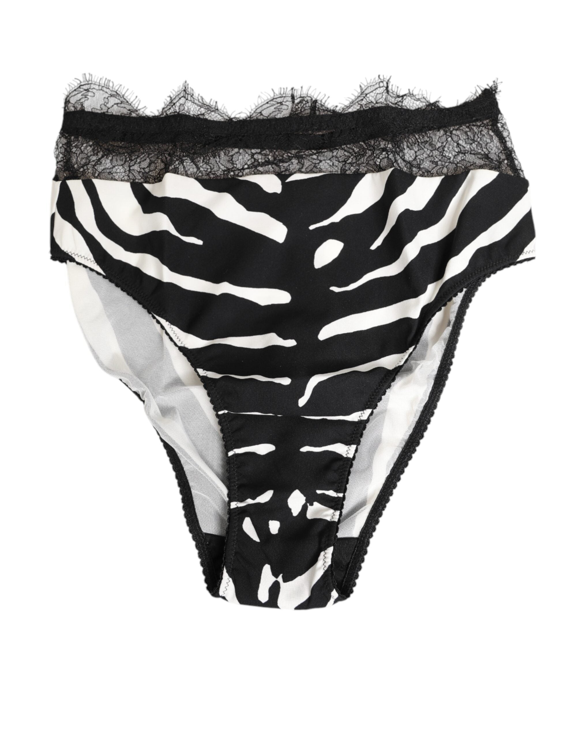 Dolce & Gabbana Black White Zebra Print Lace Trim High Women's Underwe