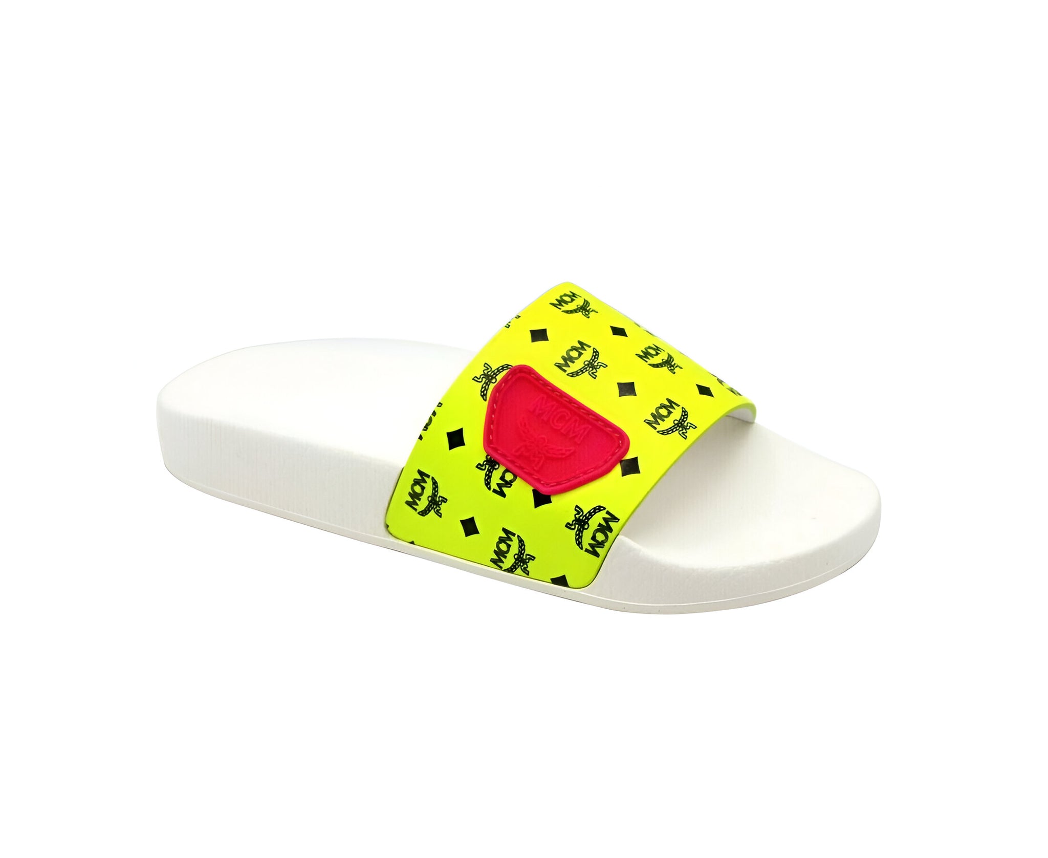 MCM Rubber Slides White Neon Yellow Sandals for Women